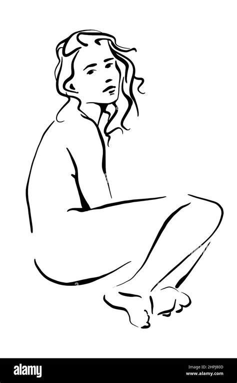 Beautiful Sensual Nude Female Beauty Black And White Print Sketch Art
