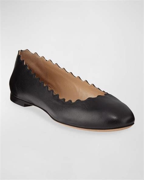 Chloé Lauren Scalloped Leather Ballet Flats in Black Lyst