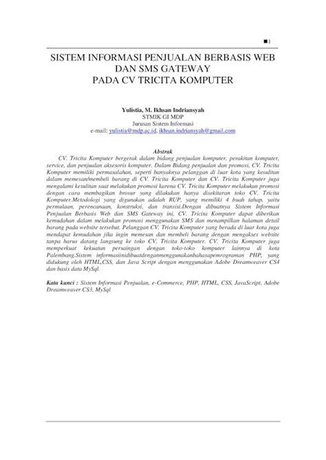 PDF SISTEM INFORMASI PENJUALAN BERBASIS WEB DAN SMS Eprints Mdp Ac