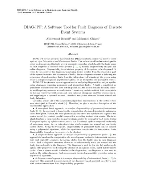 pdf diag ipf a software tool for fault diagnosis of discrete event systems mohamed ghazel