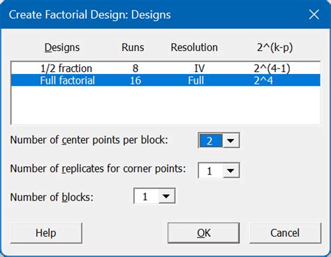 how to set up a 2 level factorial design using minitab software prism