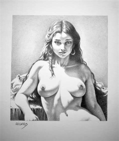 FEMME NUE ÉROTIQUE sexy Dessin original signé Ricard style Aslan EUR