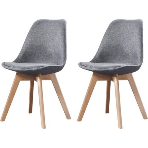 Elisa Lot De 2 Chaises Scandinave Tissu Gris Clair Pieds En Bois