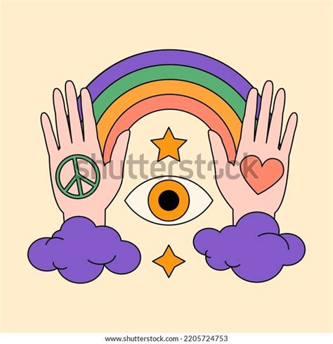 Happy Hippie Peace Symbols Love Peace Stock Vector Royalty Free
