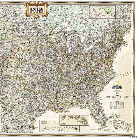 National Geographic United States Executive Map Enlarged And Laminated