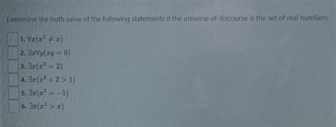 solved determine the truth value of the following statements