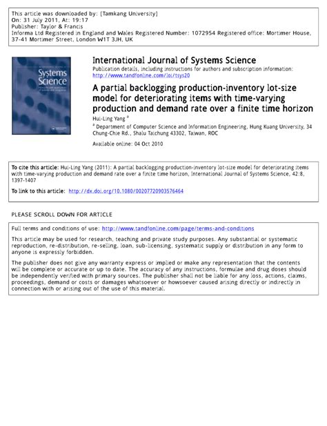 pdf a partial backlogging production inventory lot size model for deteriorating items with
