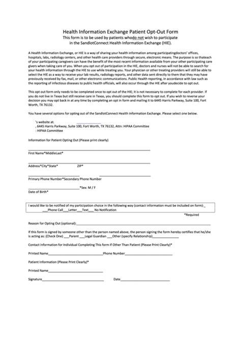 Opt Out Form Template