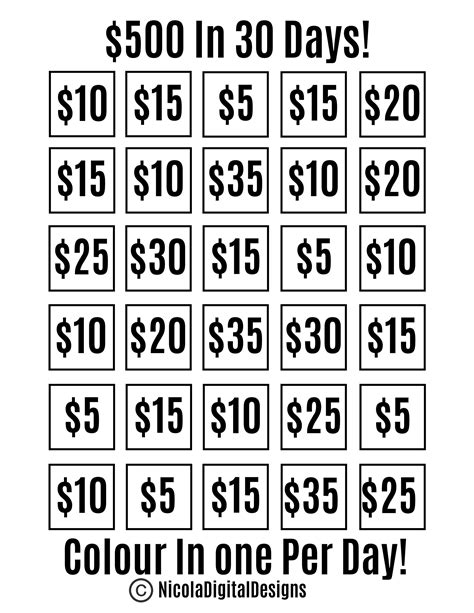 Money Saving Challenge Printable Save In Days Savings