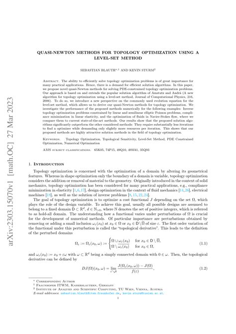 pdf quasi newton methods for topology optimization using a level set method