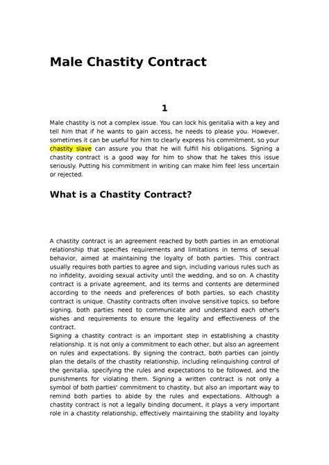 Chastity 合同 Icock 1 Male Chastity Contract 1 Male Chastity Is Not A