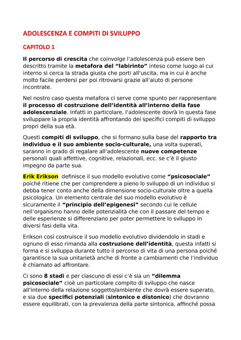 Adolescenza E Compiti DI Sviluppo ADOLESCENZA E COMPITI DI SVILUPPO