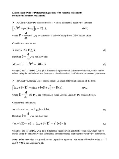 solving second order linear differential equations with variable coefficients by transforming to