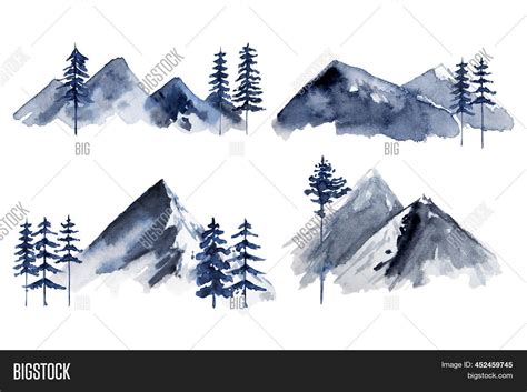 Set Mountains Trees Image Photo Free Trial Bigstock