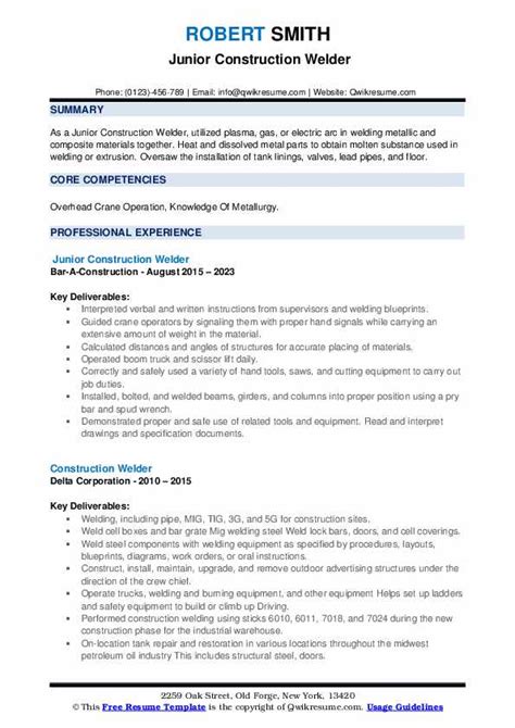 Construction Welder Resume Samples QwikResume
