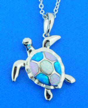 Alamea Sea Turtle Pendant Sterling Silver Opals Island Sun Jewelry