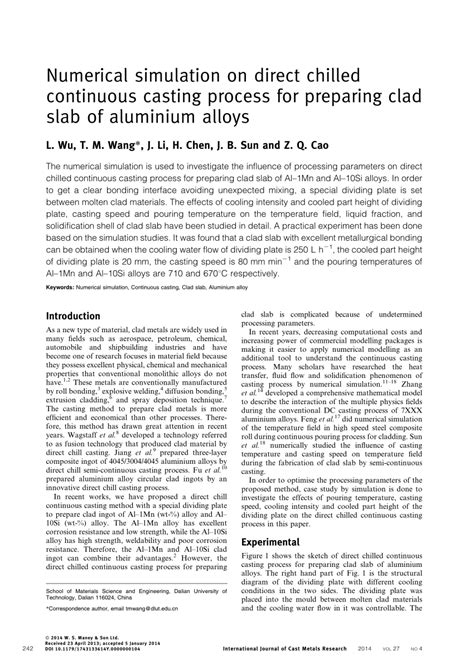 pdf numerical simulation on direct chilled continuous casting process for preparing clad slab