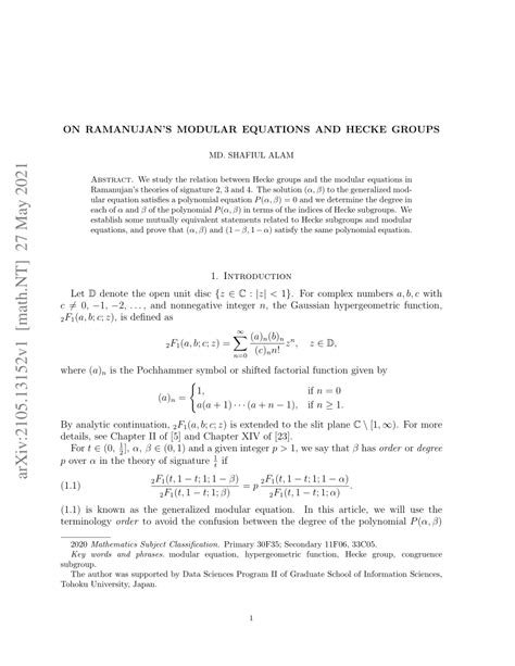 pdf on ramanujan s modular equations and hecke groups