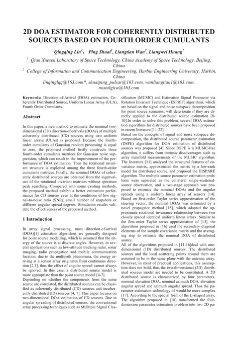 pdf 2d doa estimator for coherently distributed sources based on fourth order cumulants