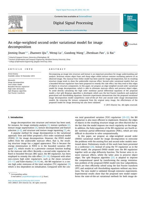pdf an edge weighted second order variational model for image decomposition