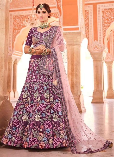 Buy Wine Crepe Heavy Embroidered N Sequins Umbrella Lehenga Wedding