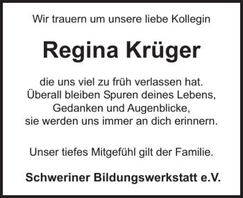 Traueranzeigen Von Regina Kr Ger Trauer Nordkurier