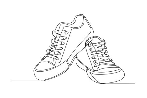 Continuous Line Drawing Of Casual Sneakers Shoes Single One Line Art