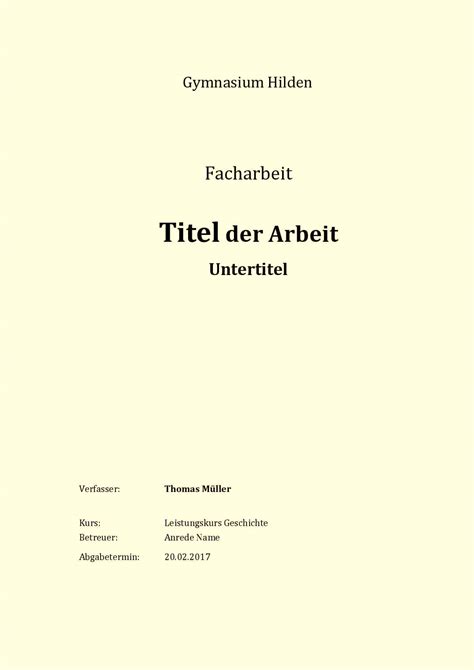 Hausarbeit Deckblatt Vorlage Schule