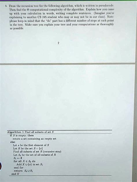 solved texts 8 draw the recursion tree for the following algorithm which is written in