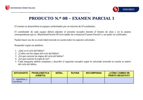 3º Indicaciones Producto N º 08 Examen Parcial I PRODUCTO N º 08