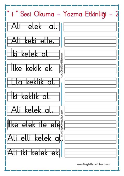 i Sesi Okuma ve Yazma Etkinliği 2 Seyit Ahmet Uzun Eğitime Yeni