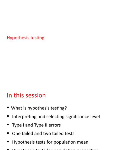 hypothesis testing guide for population mean and proportion pdf type i and type ii errors