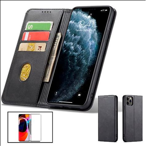 Kit Capa MagneticFlipWallet Película de Vidro Temperado 5D Full Cover