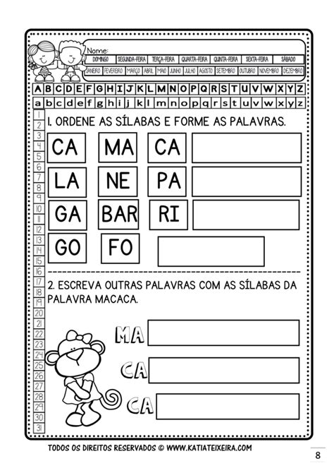 Sequência de atividades para alfabetização a parlenda macaca Sofia