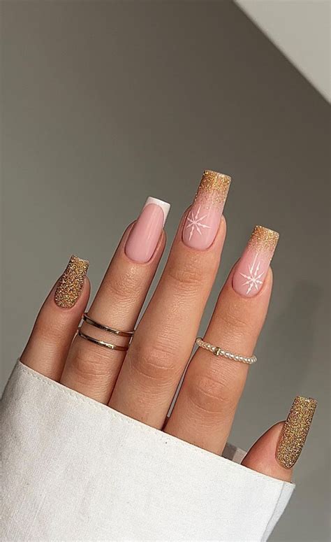 Glam Festive Christmas Nail Art Ideas Ombre Glitter Gold Tip Nails