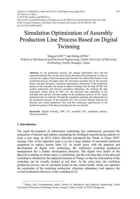 pdf simulation optimization of assembly production line process based on digital twinning