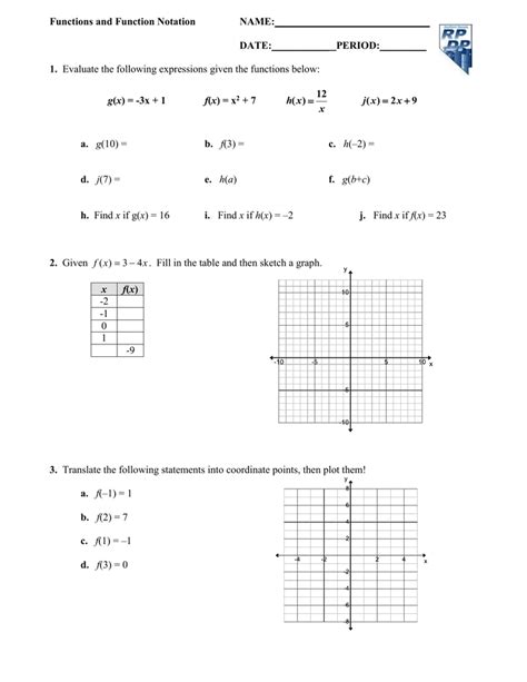 function notation worksheet answers
