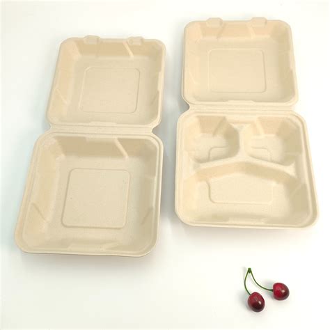 Eco Friendly Biodegradable Take Away Sugarcane Bagasse 8 Clamshell