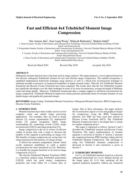 pdf fast and efficient 4x4 tchebichef moment image compression