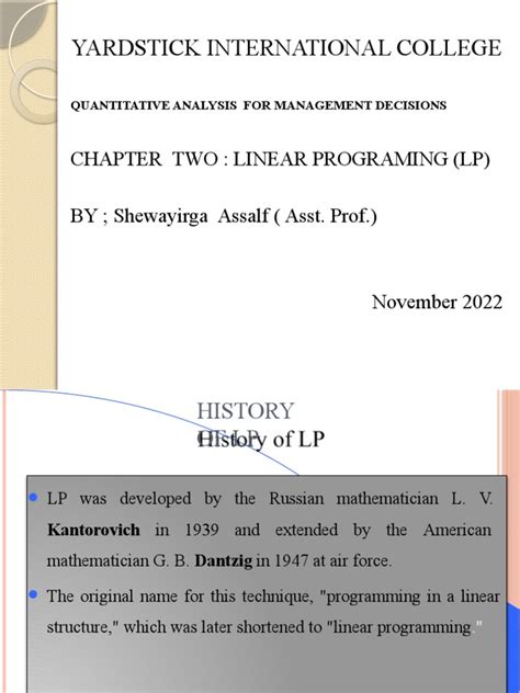 yardstick international college chapter two linear programing lp by shewayirga assalf asst