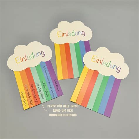Regenbogen Wolke Einladungskarte Zum Basteln Kindergeburtstag Etsy De