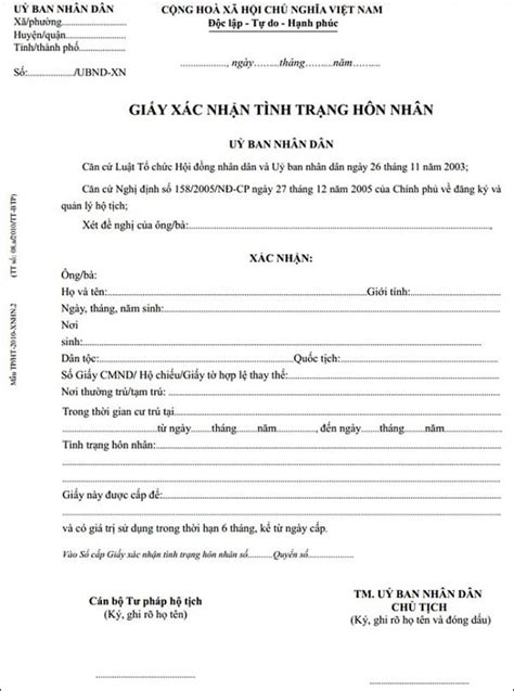Mẫu đơn xin xác nhận độc thân để kết hôn Cập nhật 2022