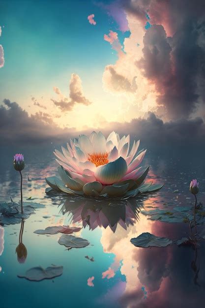 Premium Ai Image Flower Floating On Top Of A Body Of Water Generative Ai