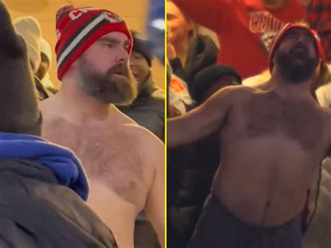 Chiefs Shirtless Jason Kelce Jumps Out Of Suite Drinks Beer With Fans After Travis Kelce Td News