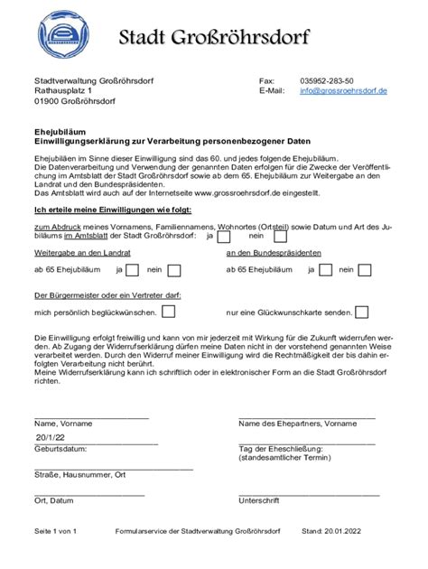 Ausfüllbar Online Ehejubilen im Sinne dieser Einwilligung sind das 60
