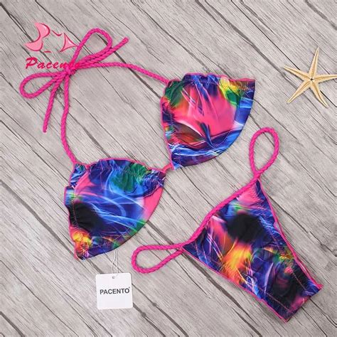 Pacento Bikinis Set Swim Suit 2018 Printed Sexy Sling Leaky Back