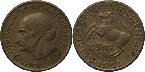 Provinz Westfalen 10 Mark 1921 Freiherr Vom Stein Ss MA Shops