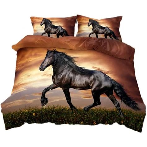 Super King Size Housse De Couette Cheval 3D Animaux Blanc Brun Jaune