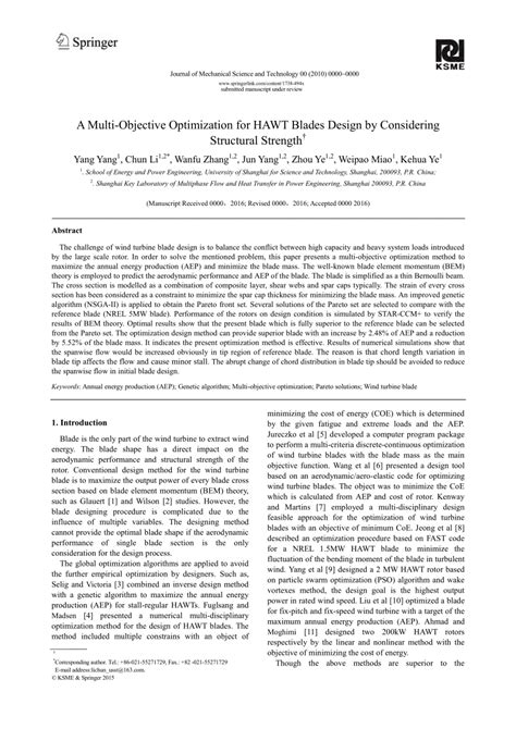 pdf optimal design of horizontal axis wind turbines blade based on multi object genetic algorithm