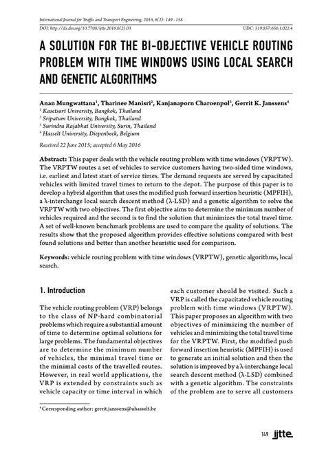 pdf a solution for the bi objective vehicle routing problem with time windows using local